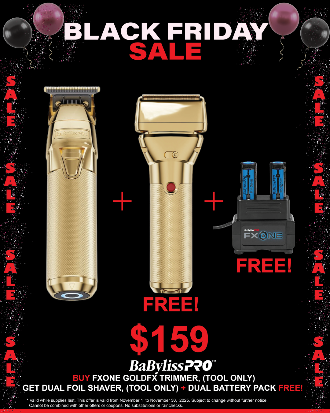 BaBylissPRO FXONE GoldFX Trimmer & Foil Shaver + 2 Batteries and Charg